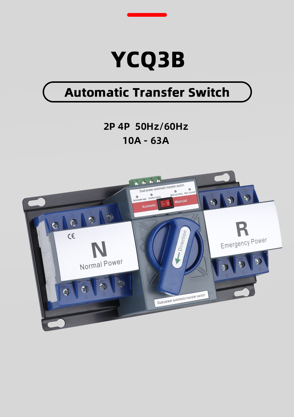 CNC YCQ3B-63 2P 63A 50/60Hz ATS Dual Power Automatic Transfer Switch AC230V/400V Electrical ...