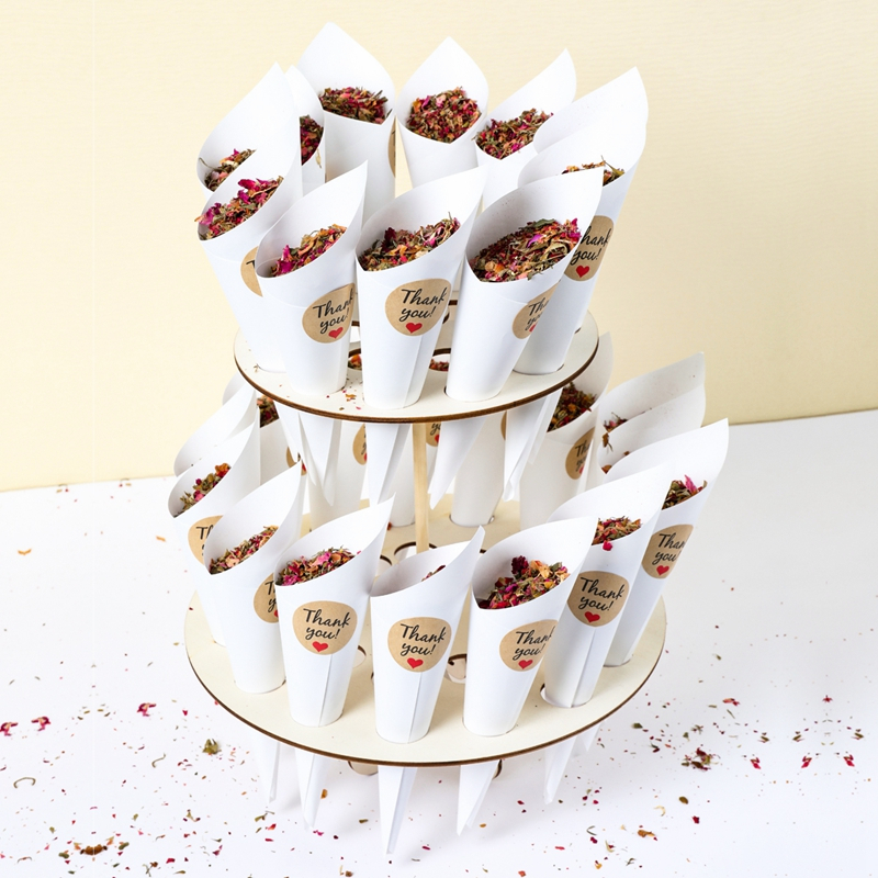 Wooden Double Layer Confetti Cone Holder with Stand Set Kraft Paper ...