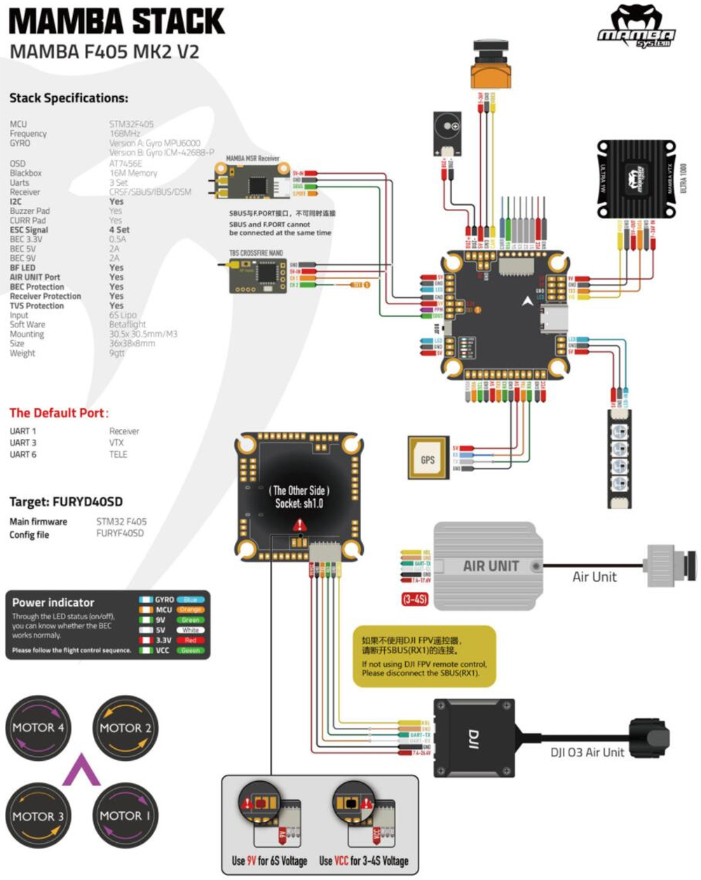 MAMBA STACK F405 MK2 V2 6S Betaflight Flight Controller & F50 BLS/ F40 ...