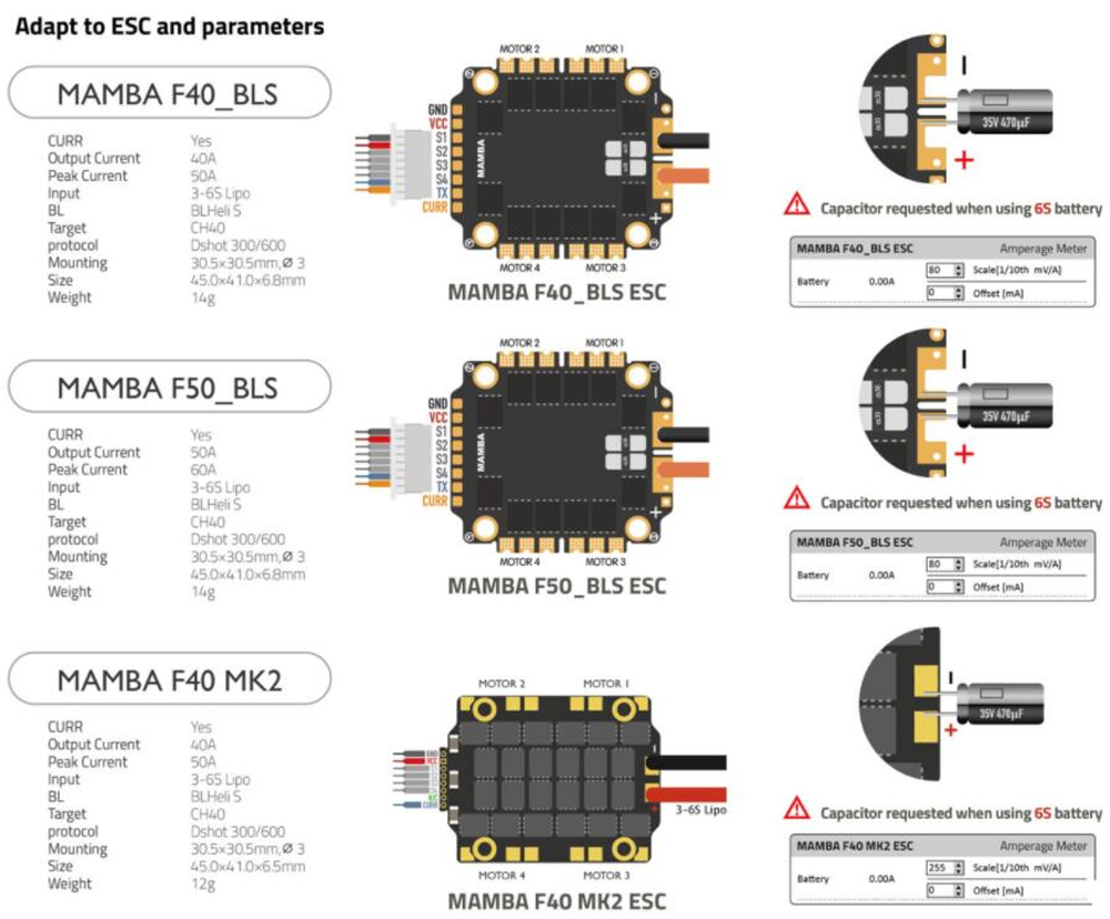 MAMBA STACK F405 MK2 V2 6S Betaflight Flight Controller & F50 BLS/ F40 ...