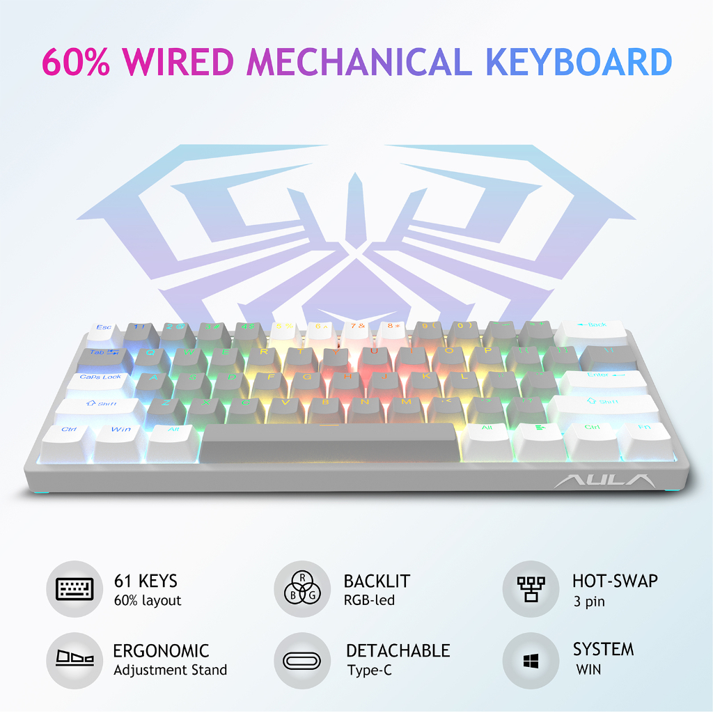 AULA F3261 61 Keys Wired Mechanical Keyboard RGB Hot Swappable Compact ...
