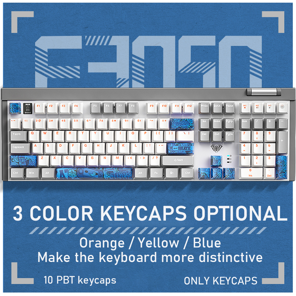 AULA Pbt 3-Color Keycaps 10-Key High-Quality Detachable Non-Slip Wear ...