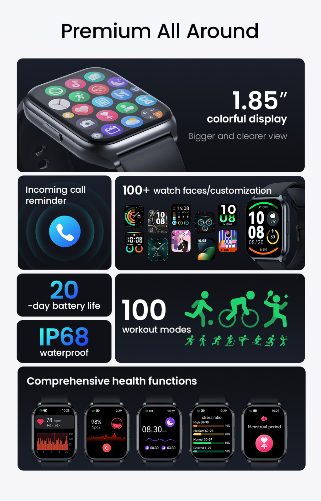 Haylou 2 Pro (LS02 Pro) 1.85"Display Smart Watch Bluetooth Calling ...