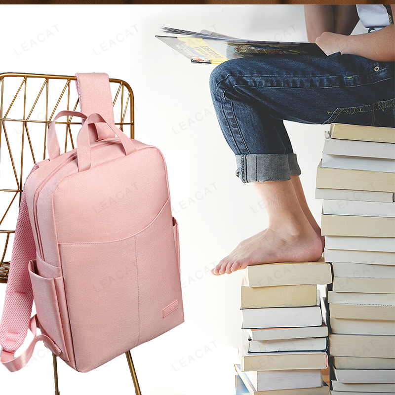 Leacat Simplicity Macaron Pink Laptop Bag 13 14 15.6 Inch Backpack ...
