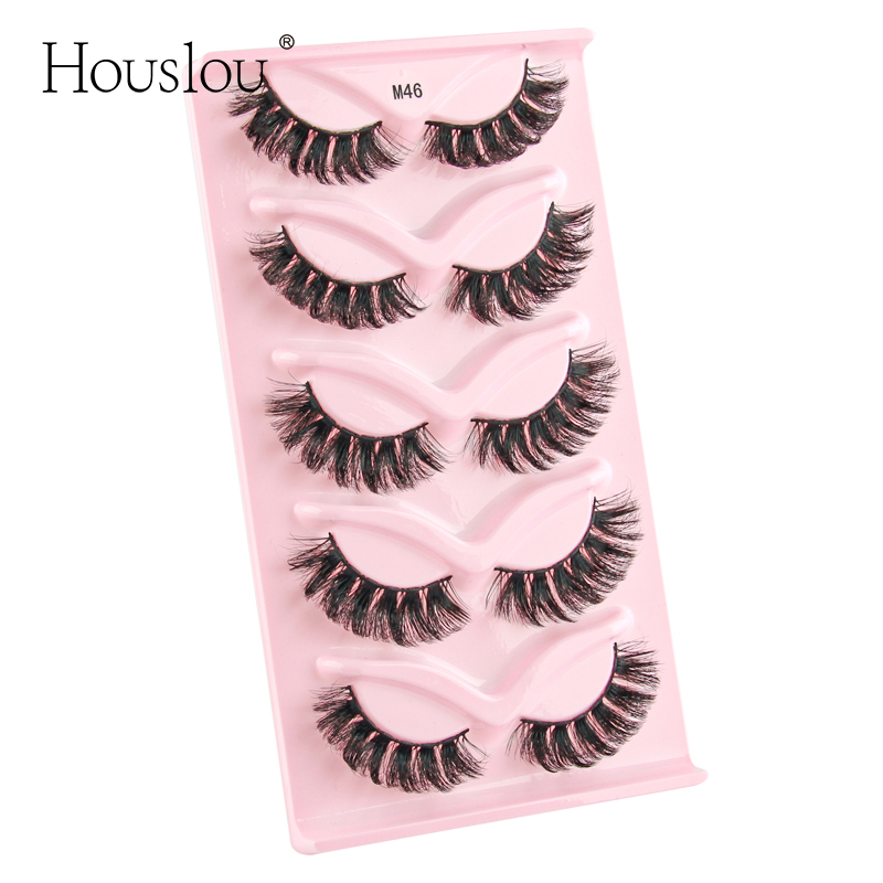 Houslou 5 Pairs Cat Eye Lashes 3D Fluffy Faux Mink Full Strip Eyelashes ...