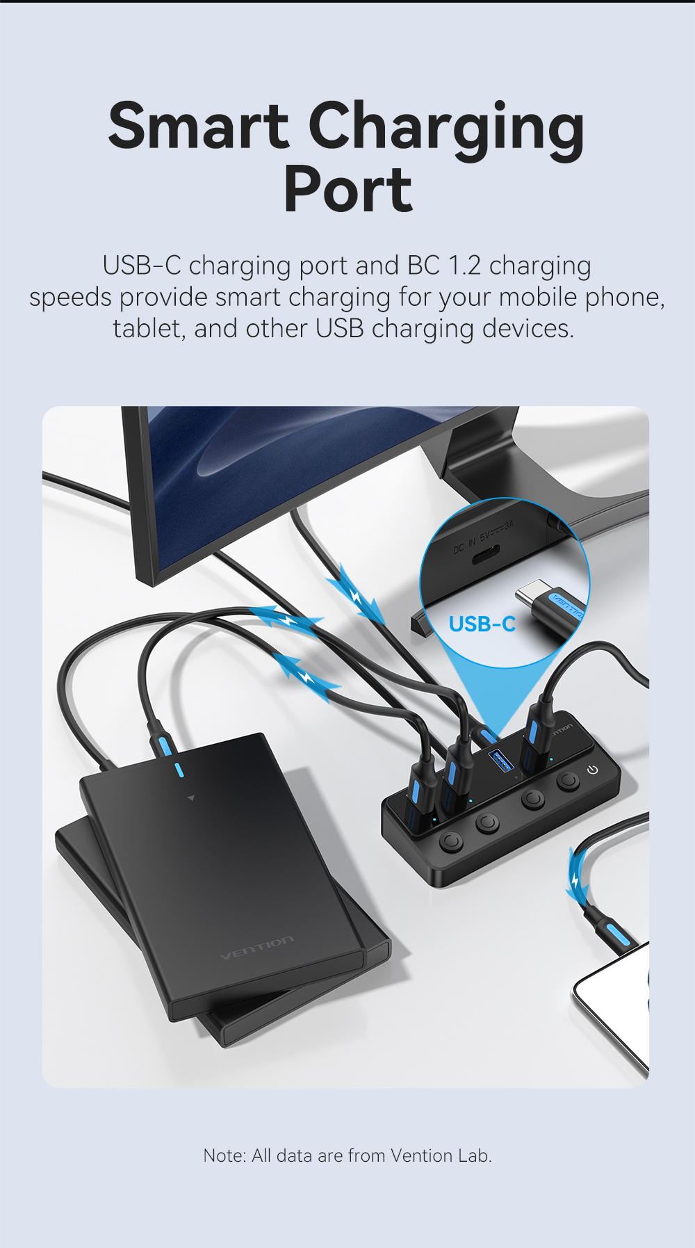 Vention 8-in-1 USB 3.0 Hub Adapter With Individual Power Switches 5Gbps ...