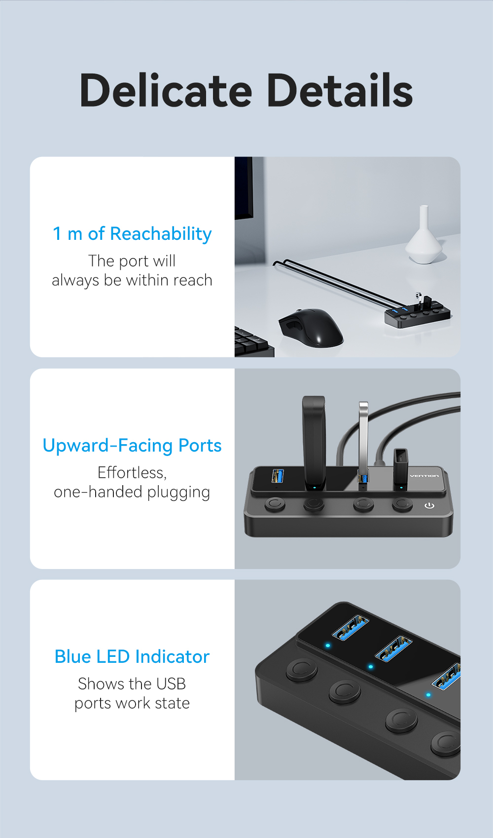 Vention 8-in-1 USB 3.0 Hub Adapter With Individual Power Switches 5Gbps ...