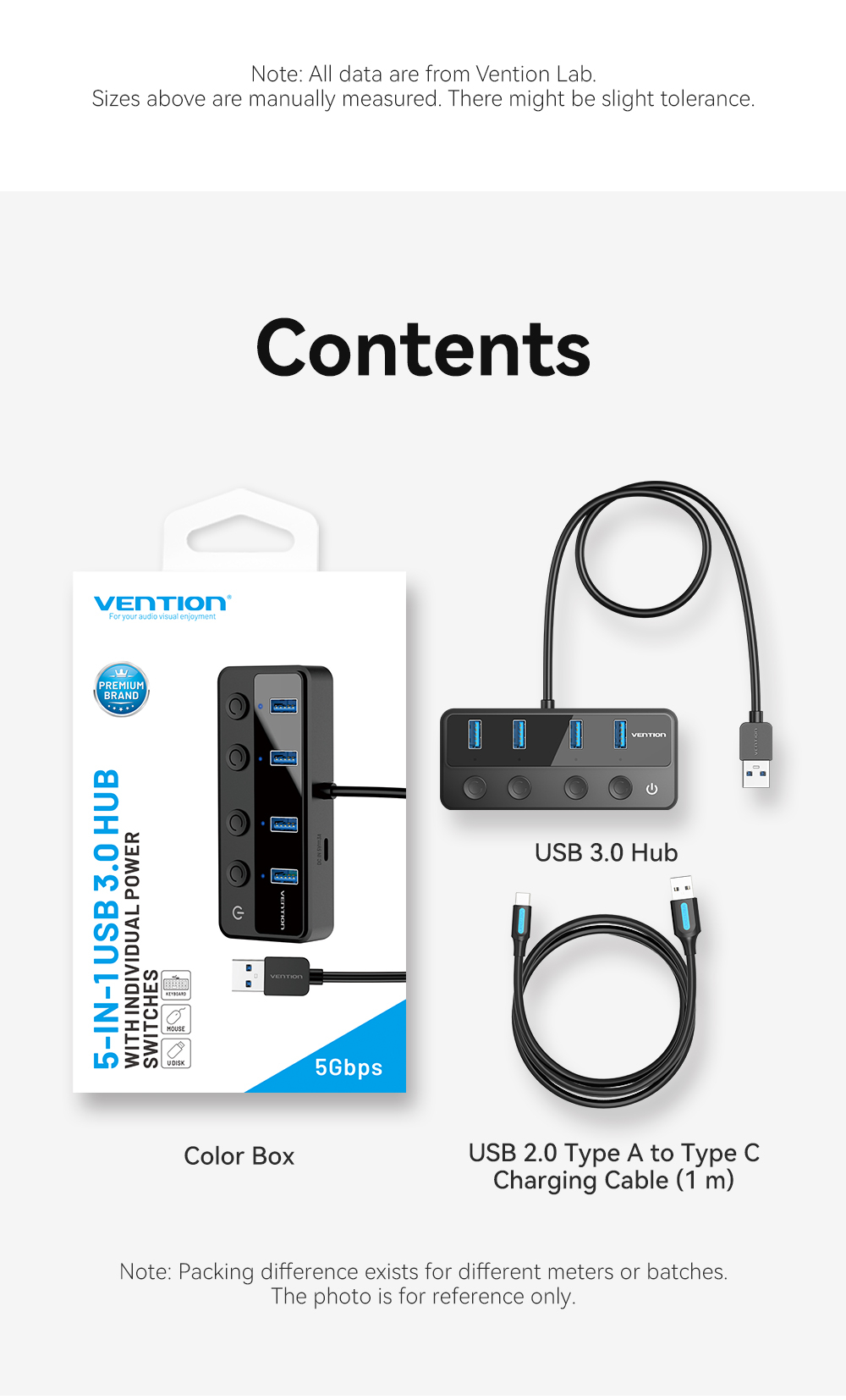 Vention 8-in-1 USB 3.0 Hub Adapter With Individual Power Switches 5Gbps ...