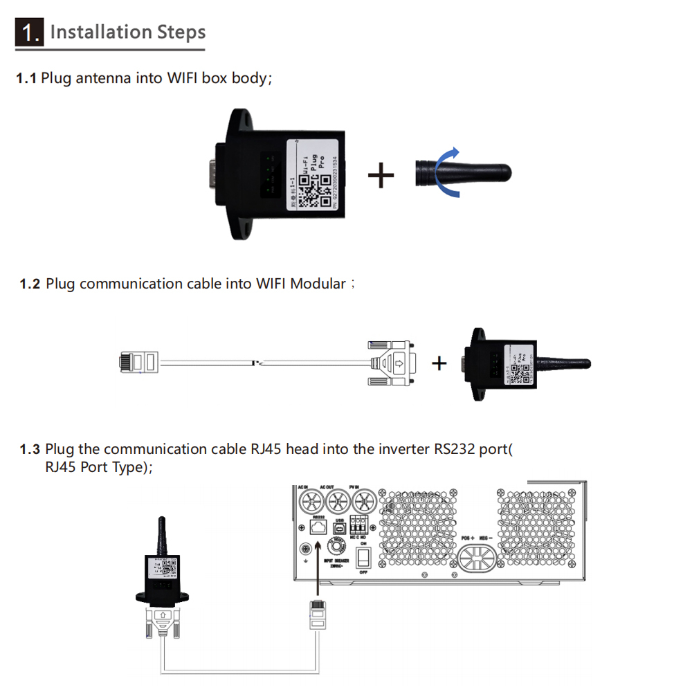 PowMr WIFI-HVM-P2 Wireless WiFi Module Device with RS232 Remote ...