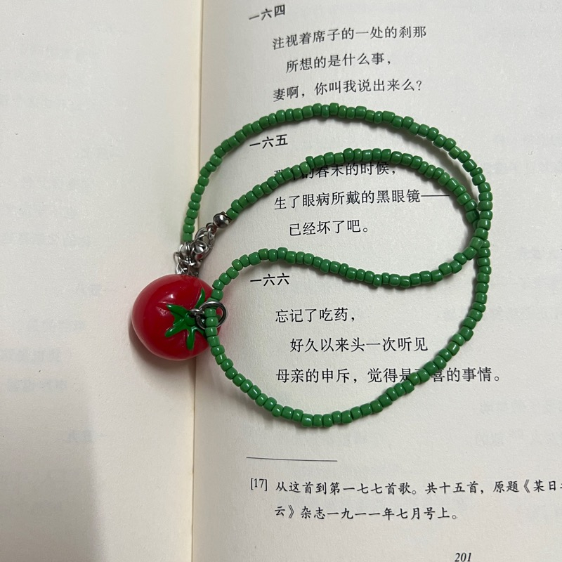 Super cute three-dimensional tomato bead necklace, green fruit tomato ...