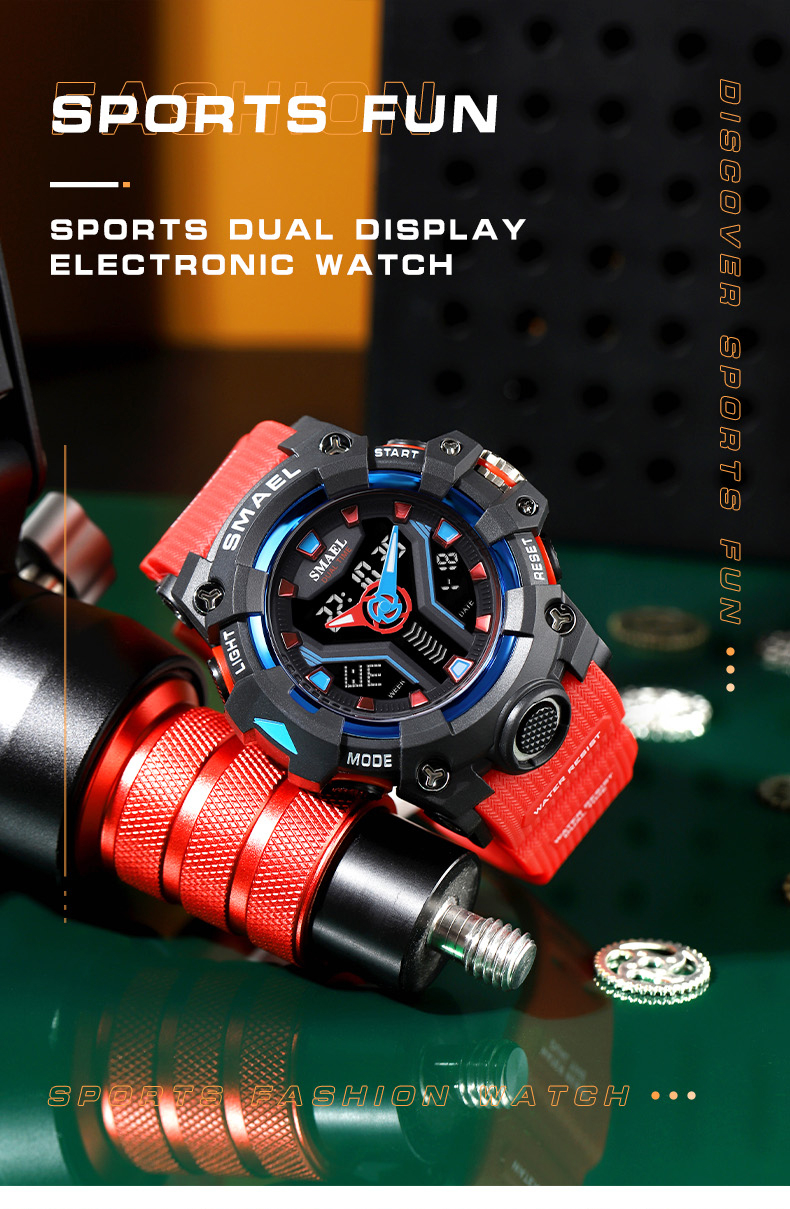 SMAEL New Led Light Watch Military 8075 Dual Time Display Men's Sports ...