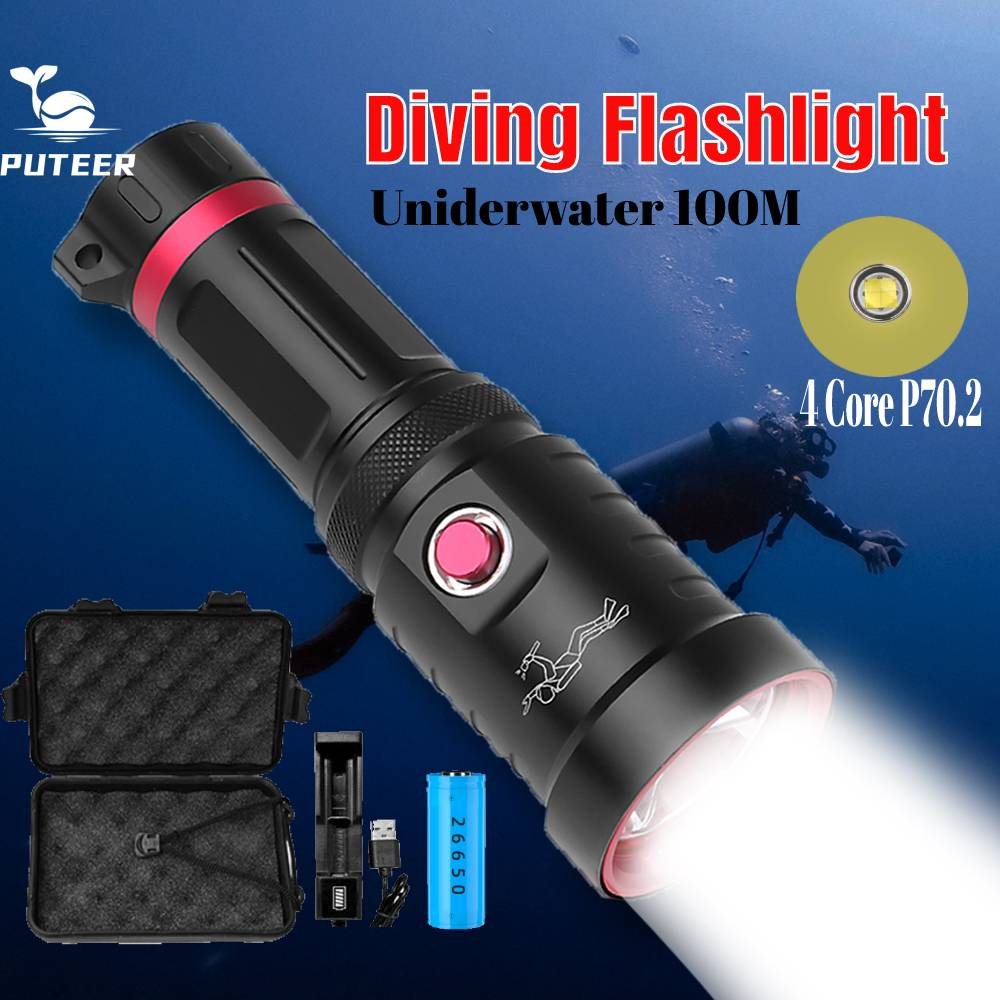 IPX8 Waterproof Diving Flashlight XHP70.2 White LED Light for Diving ...