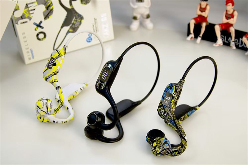 AKZ-G9 Graffiti Wireless Bluetooth Bone Conduction Earphones LED Screen Power Display Game ...