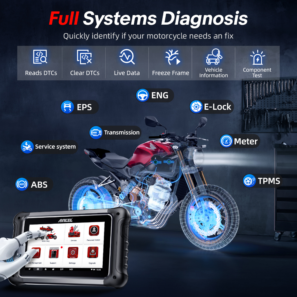 ANCEL MT700 Motorcycle Professional OBD2 Scanner ECU Reset Full System ...