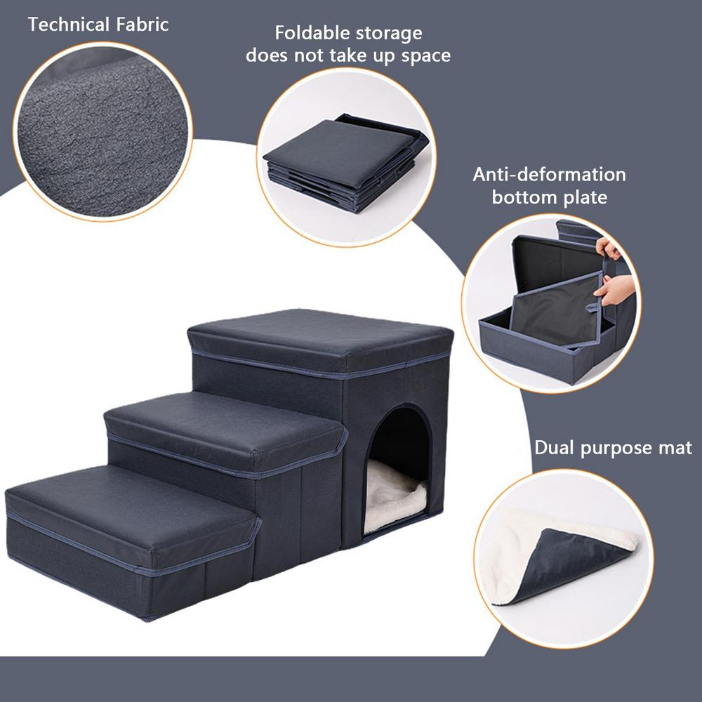 NEW Foldable Ramp Up Stairs 3 Steps Pet Stairs with Storage for Easy ...