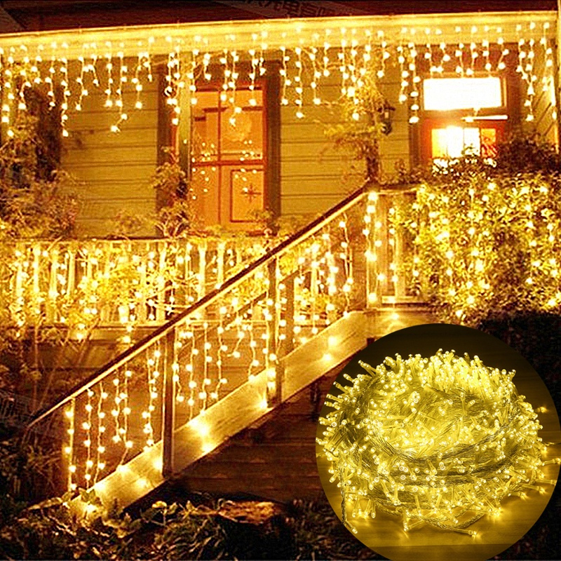 Waterproof 96/216LED Light Icicle Waterfall Fairy String Curtain Lights ...