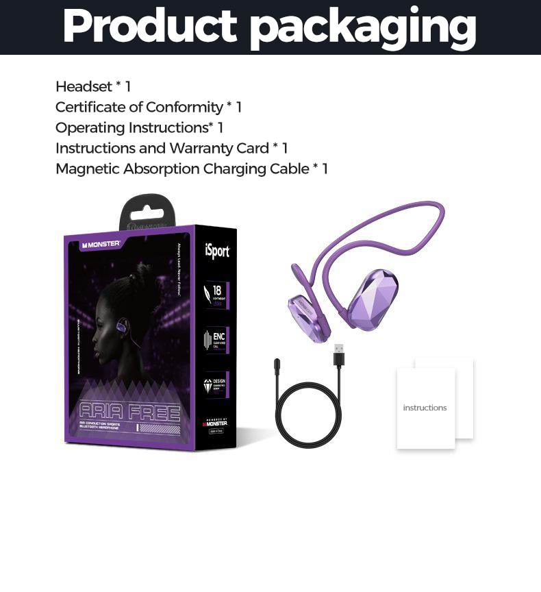 Monster Bone Conduction Bluetooth Wireless Sports Headphones Aria Free ...