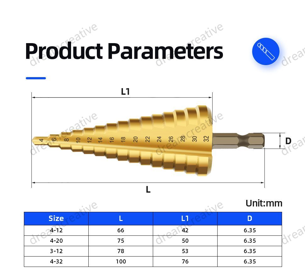 Step Drill Bit Set Titanium Coated HSS Universal Hole opener Cutter ...