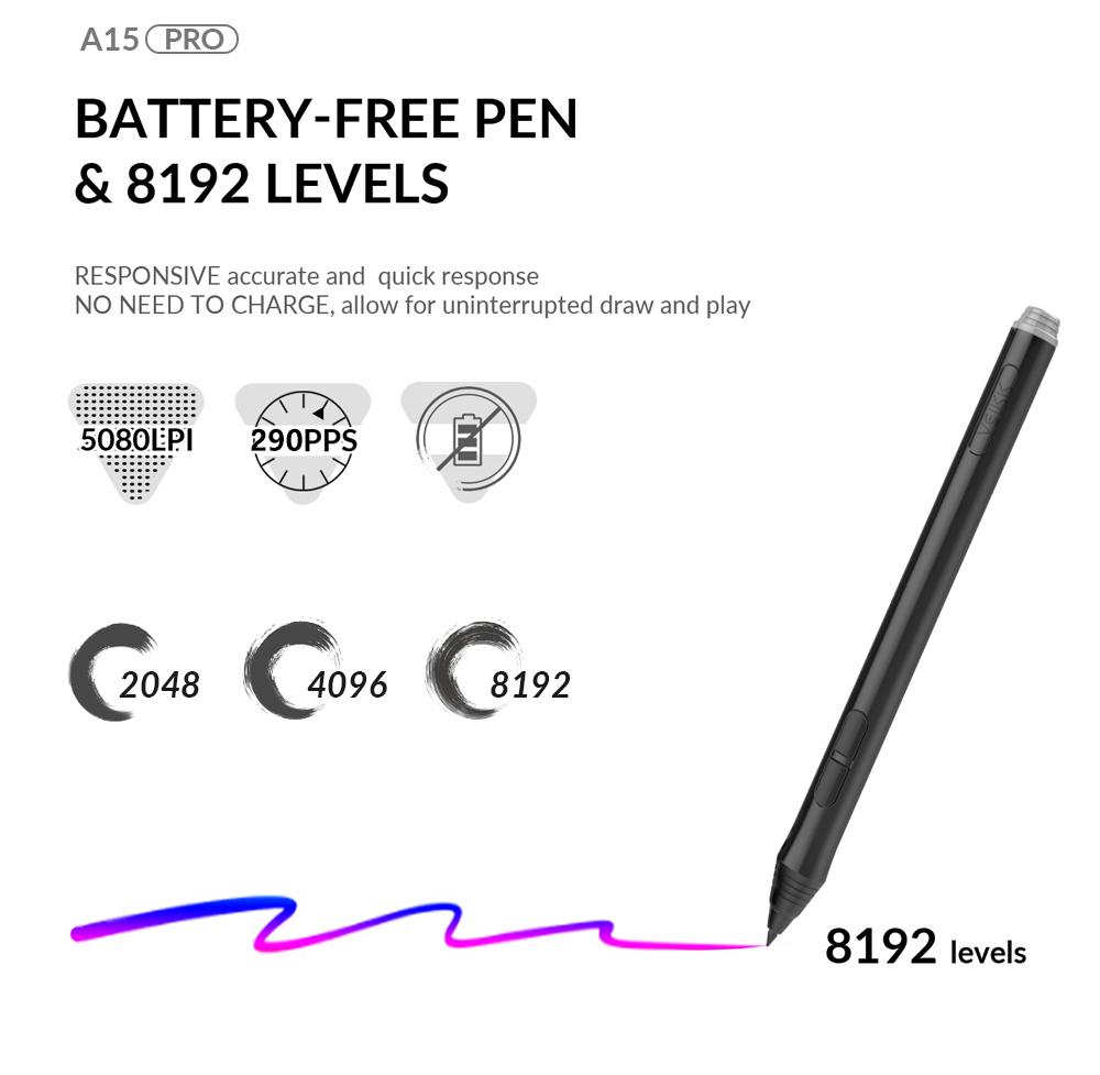 VEIKK A15PRO Digital Graphic Drawing Tablet 8192 Levels 290PPS With ...