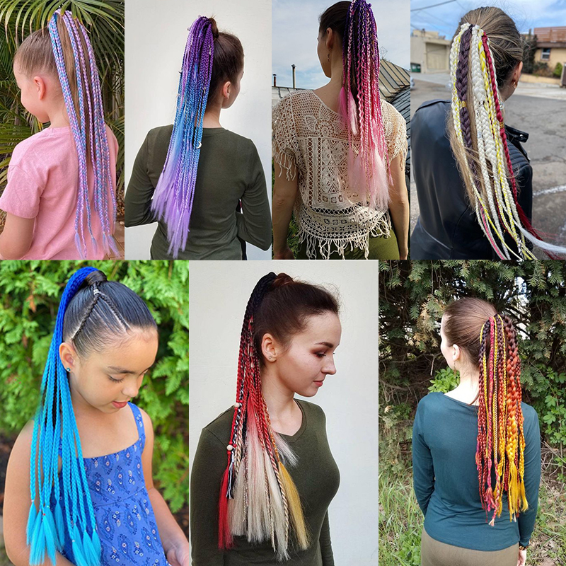 Synthetic 24 Inch Long Colored Box Braids Hair Ponytail With Rubber ...