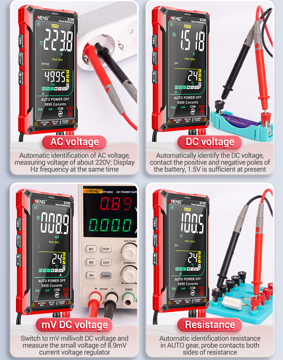 Aneng 622B Digital Smart Multimeter 10A Tester Meter Auto Range True ...