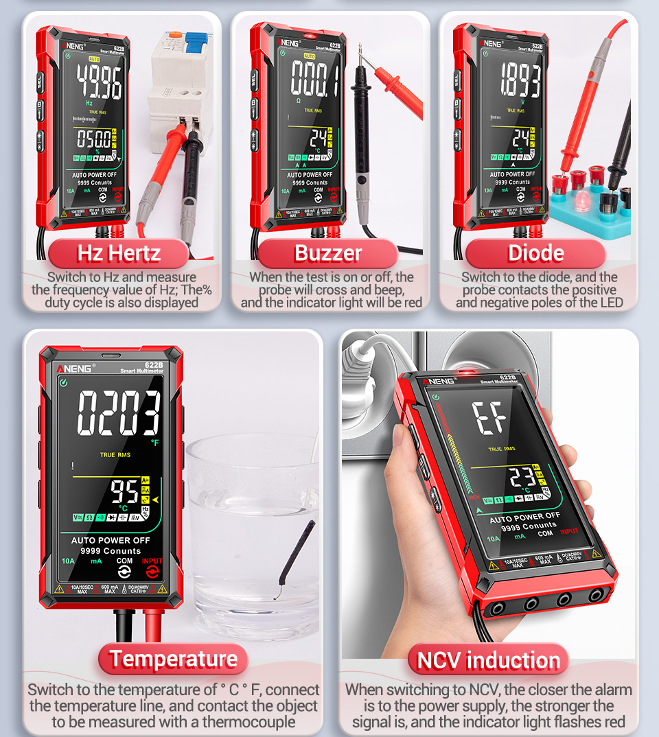 Aneng 622B Digital Smart Multimeter 10A Tester Meter Auto Range True ...