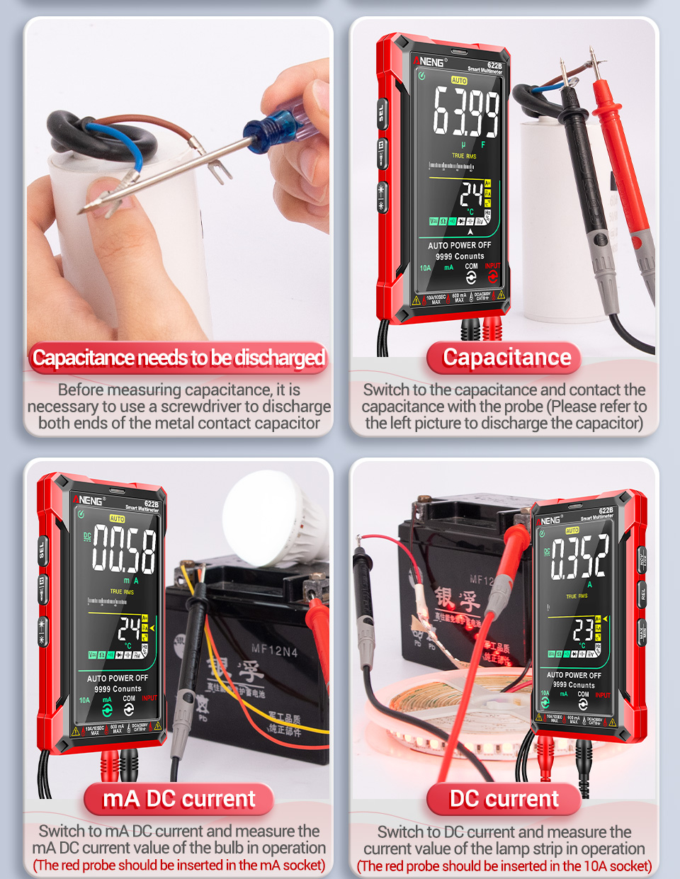 Aneng 622B Digital Smart Multimeter 10A Tester Meter Auto Range True ...
