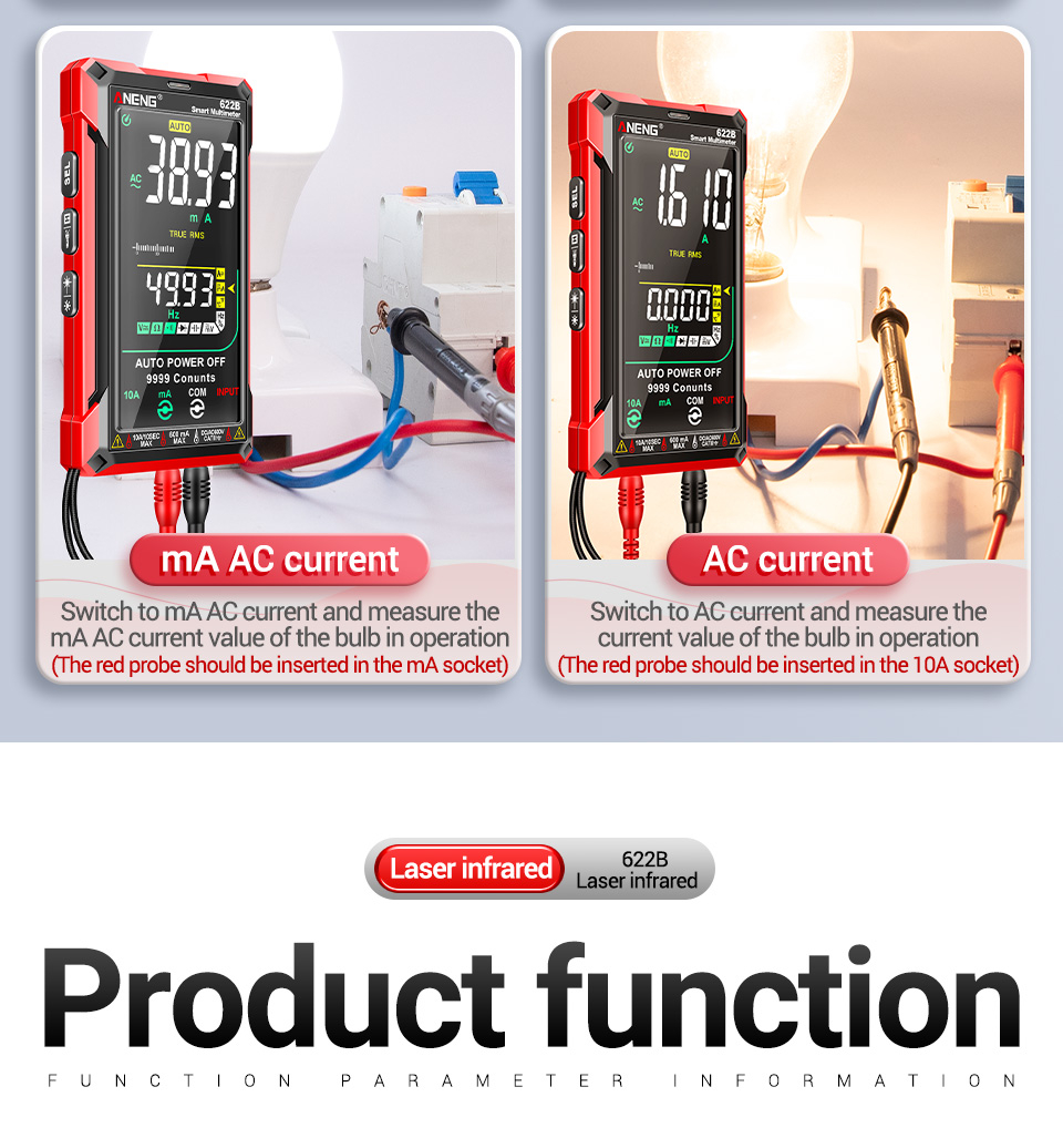 Aneng 622B Digital Smart Multimeter 10A Tester Meter Auto Range True ...