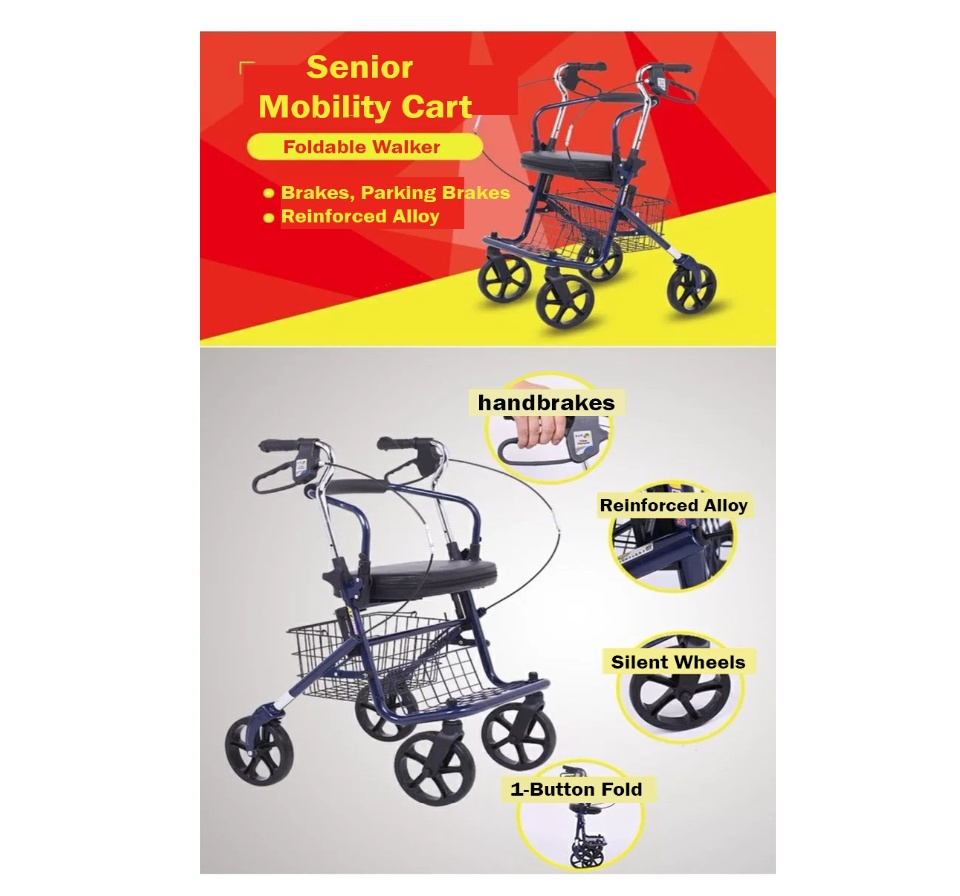 Elderly person with a sitting handcart, mobile walking aid, foldable ...