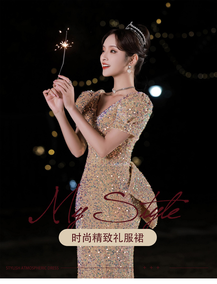 Gold Evening Dress Gown For JS Prom Dress 2023 New Banquet Long Dress ...