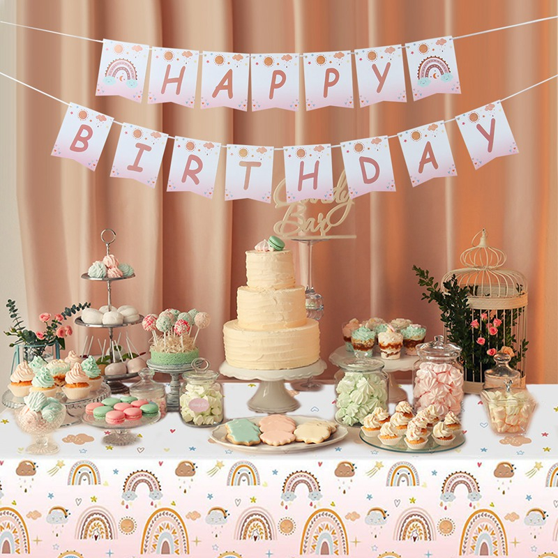 Bohemian Boho Rainbow Birthday Boho Theme Birthday Decoration Set Table ...