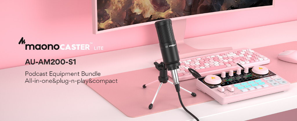 Maono AU-AM200-S1 Sound Card Professional Audio Interface Mixer with 3 ...