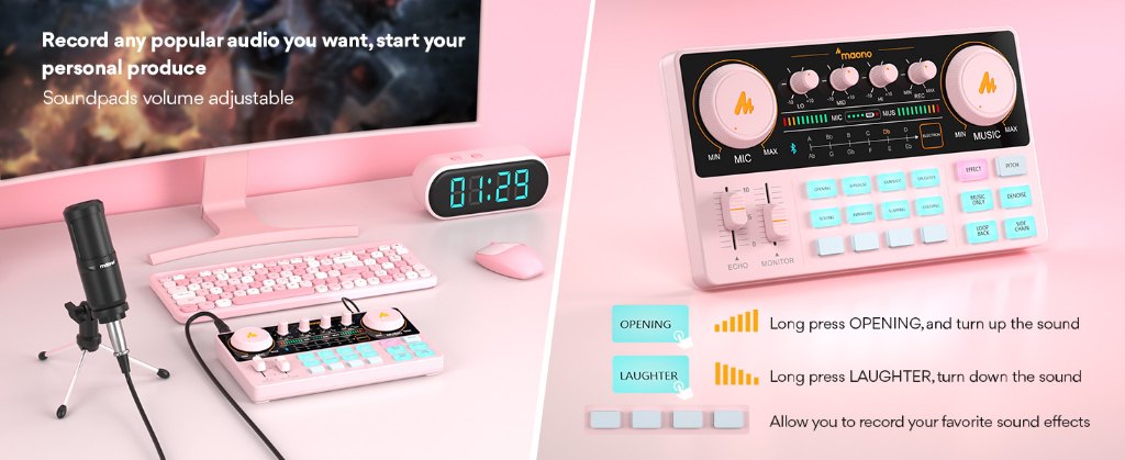 Maono AU-AM200-S1 Sound Card Professional Audio Interface Mixer with 3 ...