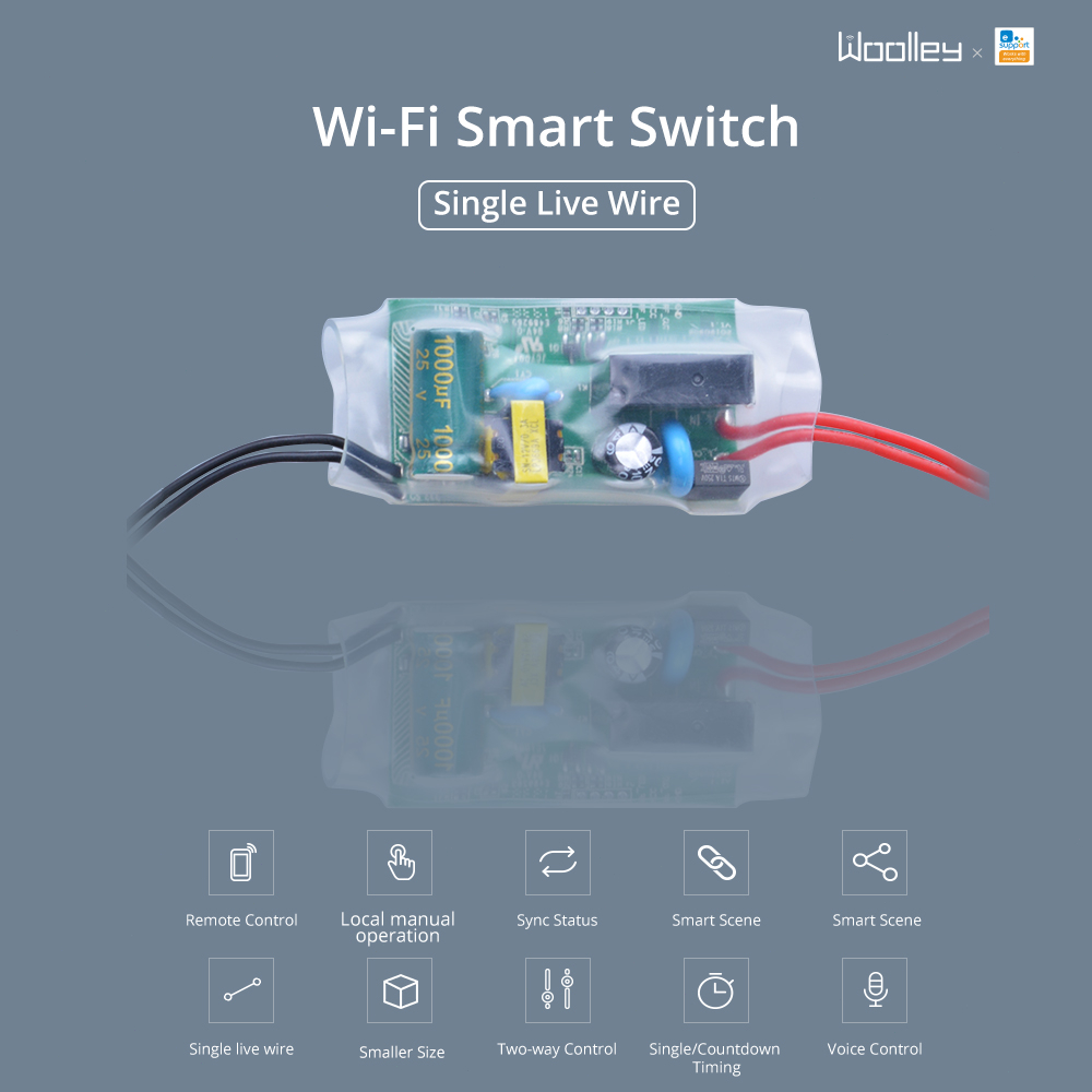 Woolley SA-018 DIY Wifi Smart Light Switch No Neutral Wire Smart Home ...