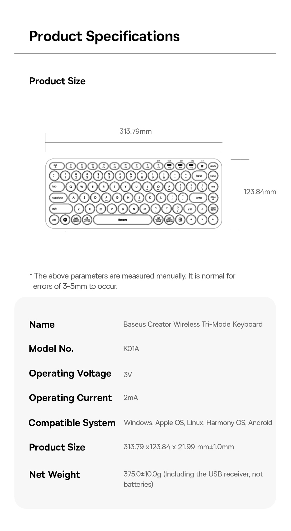 Baseus K01A Wireless Keyboard 2.4 GHz Dual Bluethooth Mode Quiet Keys ...