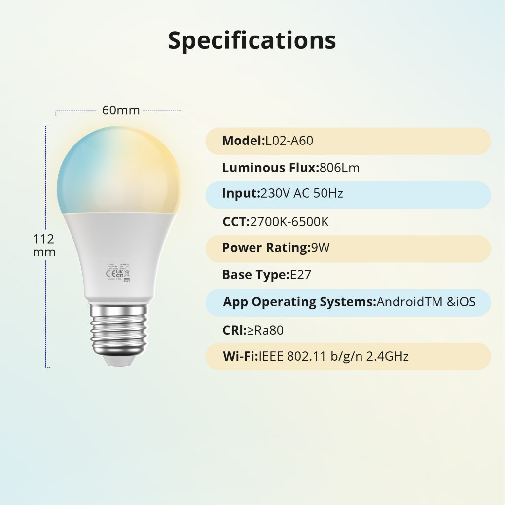 Woolley L02/L05 A60 Wifi Smart Light Bulb E27 LED RGB Colorful Dimmable ...
