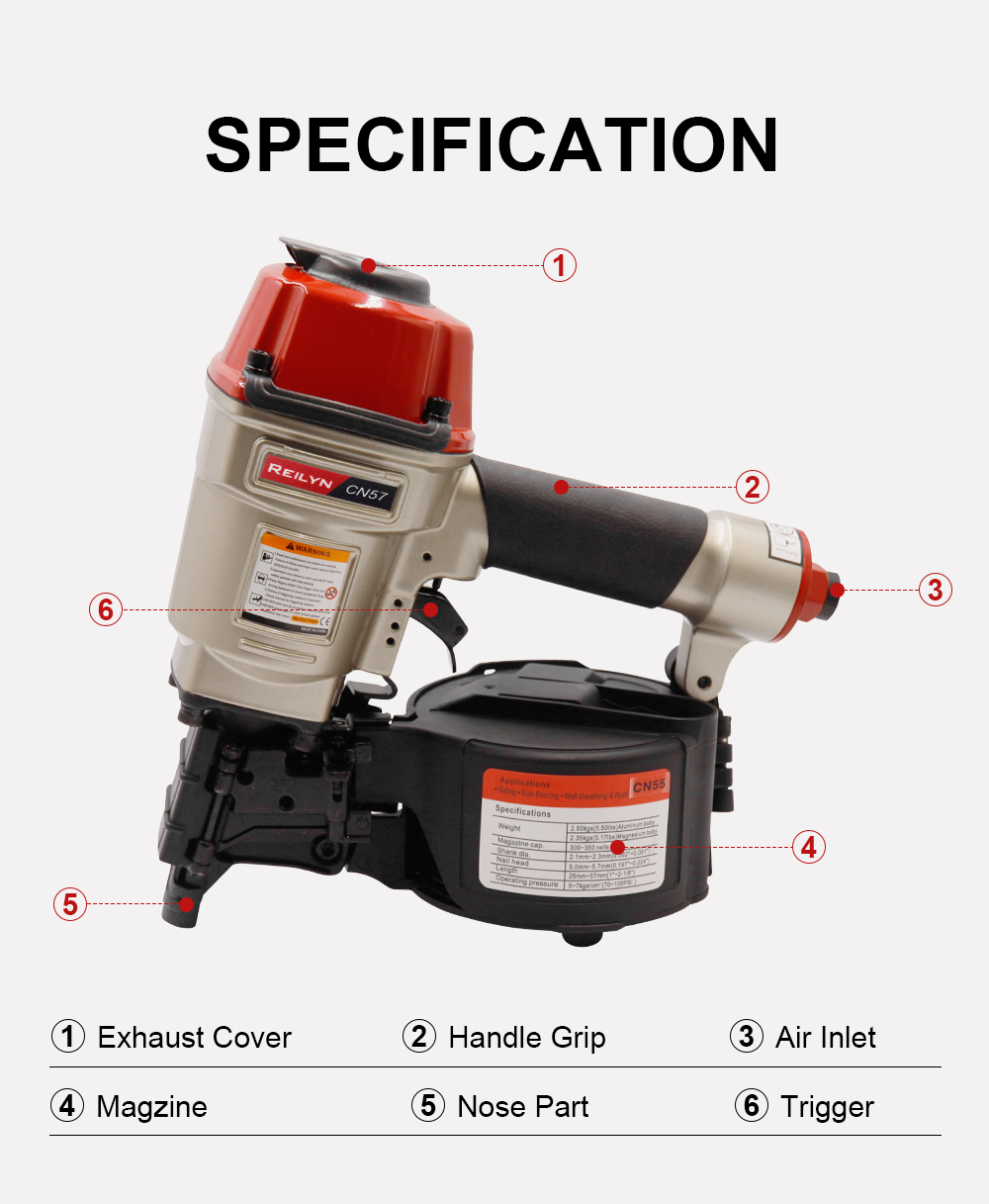 Pallet Making Coil Nailer CN57 CN70 CN80 CN90B Air Nail Gun for Siding ...