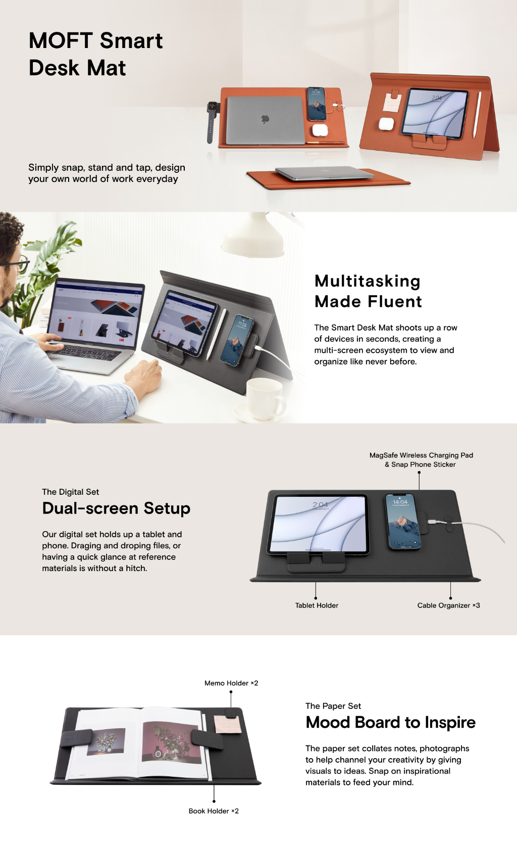 MOFT Multi Functional Desk Mat Water-resistant PU Leather Multi-angle ...