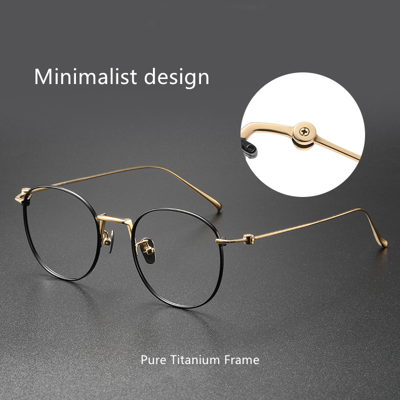 Japanese Style 7g Ultra-Light Pure Titanium Glasses Frame Two-Color Electroplating Minimalist ...