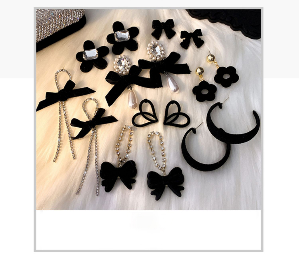 COD Black Women's 925 Silver Needle Premium Bow Earrings Black ...