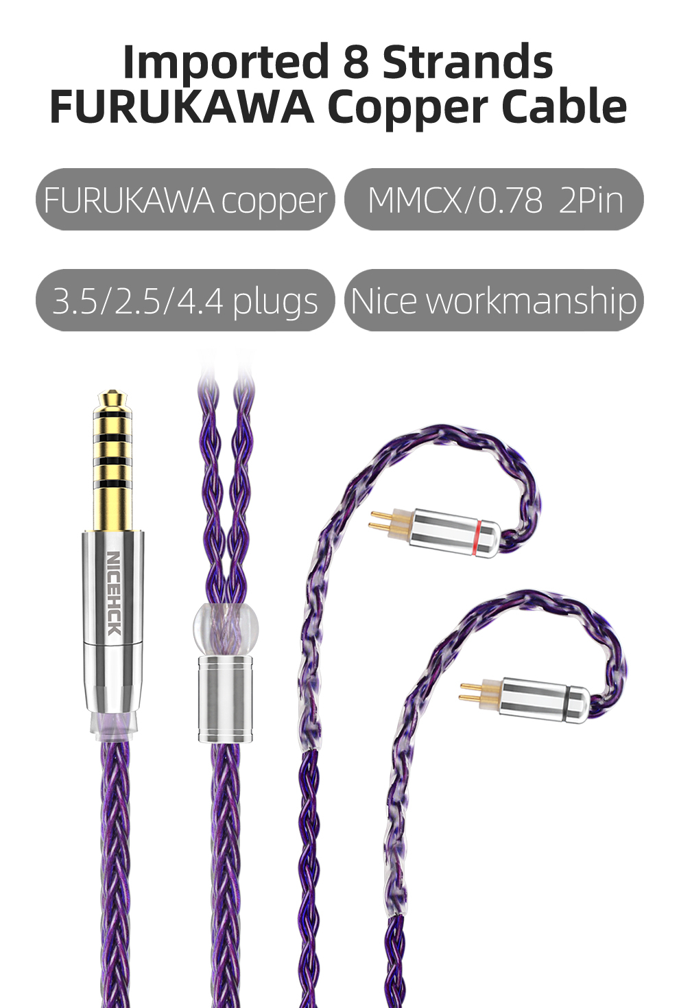 NiceHCK PurpleSE Imported 8 Strands FURUKAWA Copper Earphone Replace ...