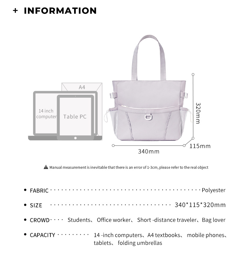 Mrace 2692 tote bag with zipper large capacity gentle woman aesthetic ...