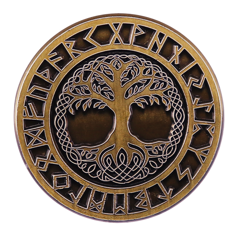 World tree of Life enamel pin Yggdrasil Norse Viking runic circle badge ...