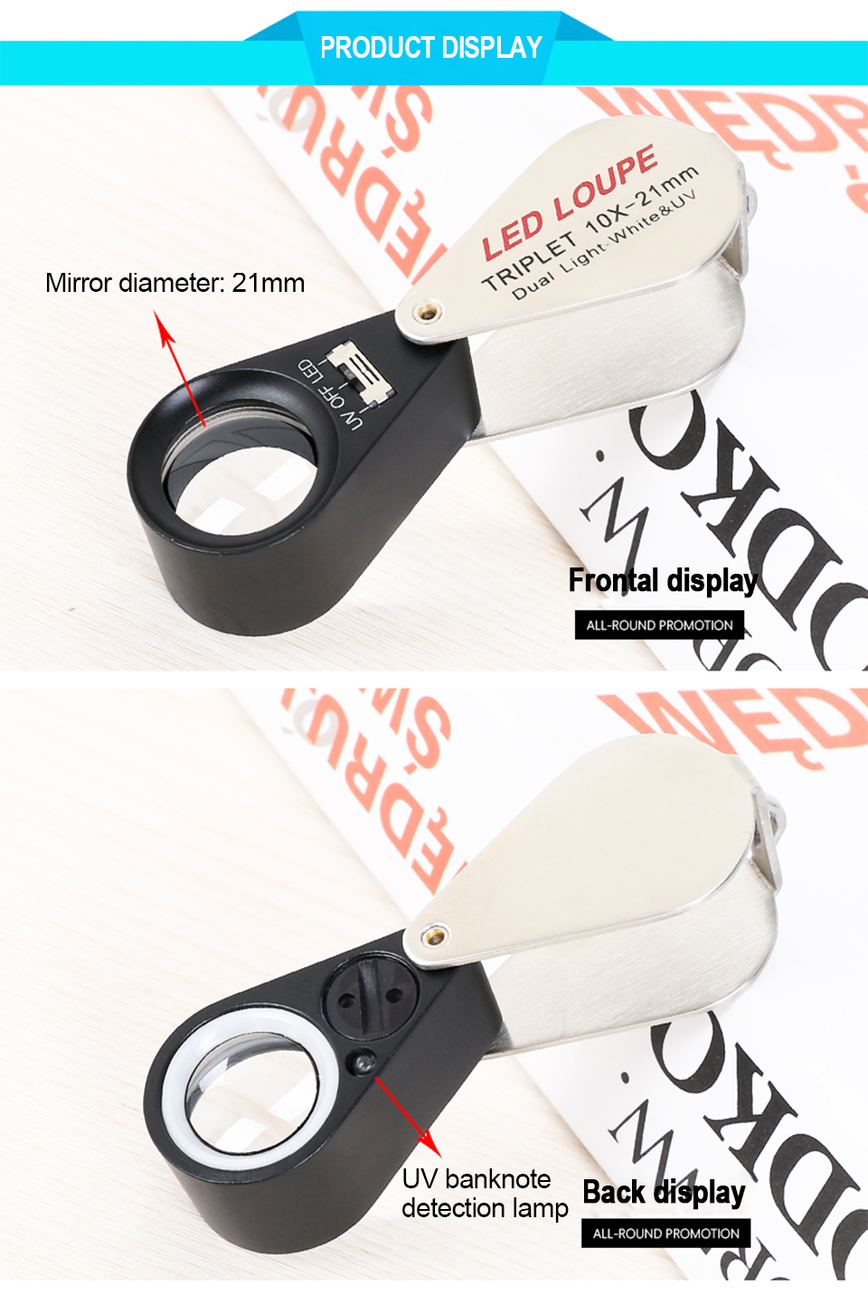 10X-40X Folding Loupe Magnifier Jewelry Magnifying Glass Triplet Lens ...