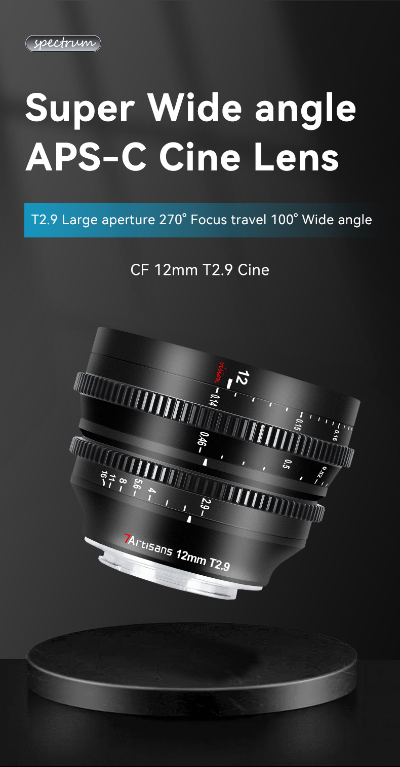 7Artisans 12mm T2.9 APS-C Wide Angle Cine Lens For E/ X/ RF/ Z / L/ M43 ...