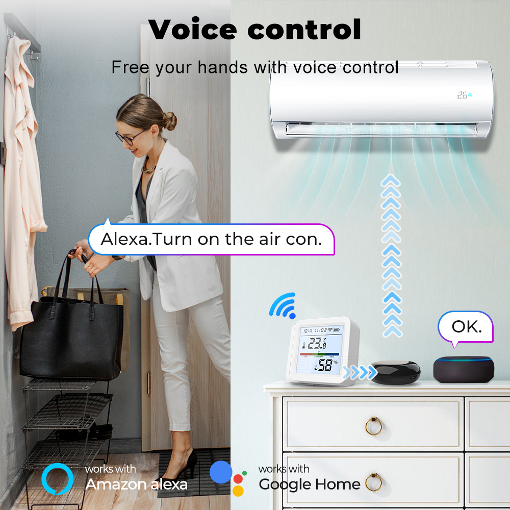 SMATRUL Tuya Wi-Fi Temperature and Humidity Sensor Smart Life Remote ...