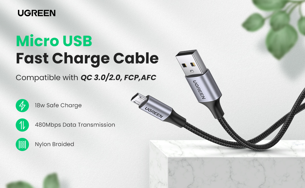 UGREEN Micro USB 2.0 To USB A Cable 18W 2A Qualcomm QC 3.0 Quick Charge ...