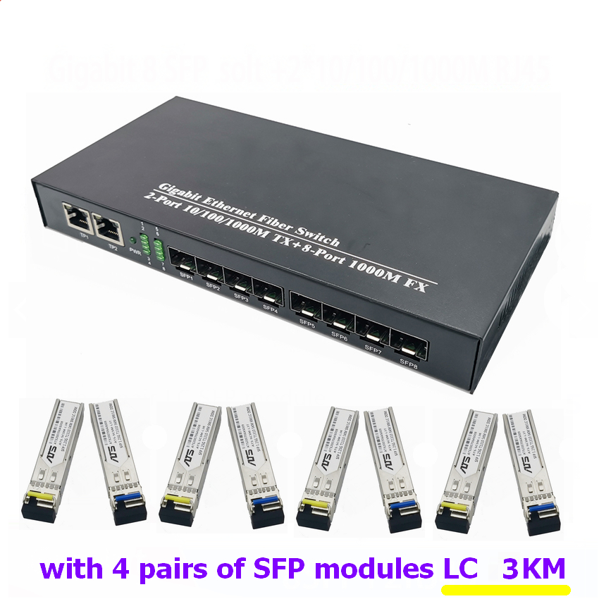 Fiber Optical Switch 8 SFP 2 1000M RJ45 Port Industrial Grade Gigabit Ethernet Switch Media ...