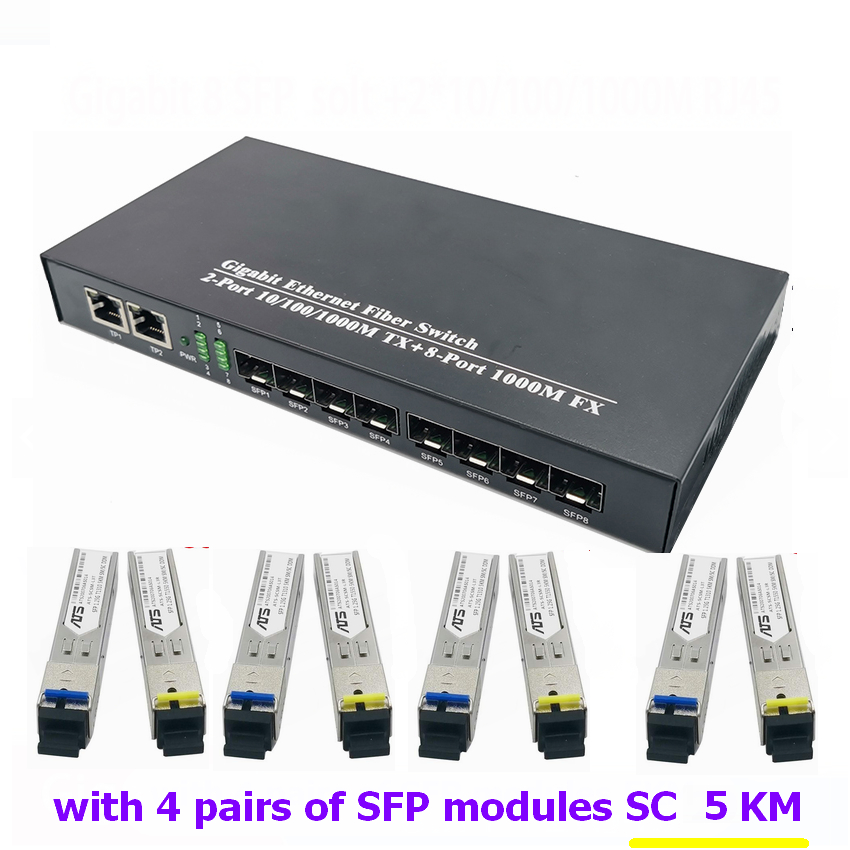 Fiber Optical Switch 8 SFP 2 RJ45 Port Industrial Grade Gigabit with ...