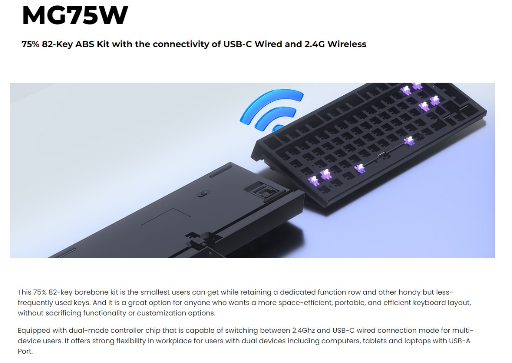 MonsGeek MG75W Barebone Kit for Custom Keyboard, Hotswap Mechanical ...